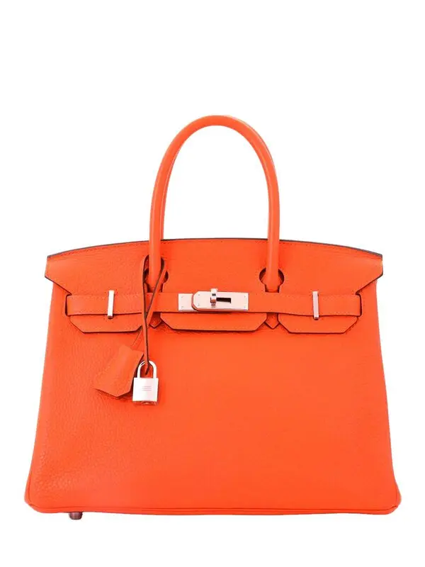 Hermès Birkin Handbag Orange Clemence 30 With Palladium Hardware - Feu
