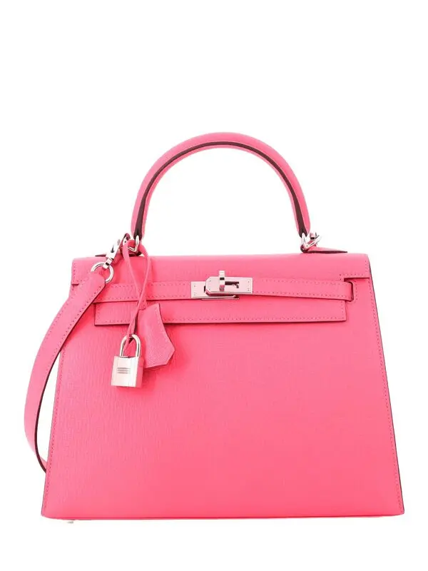 Hermès Kelly Handbag Chevre Mysore With Palladium Hardware 25 - Rose Azalee