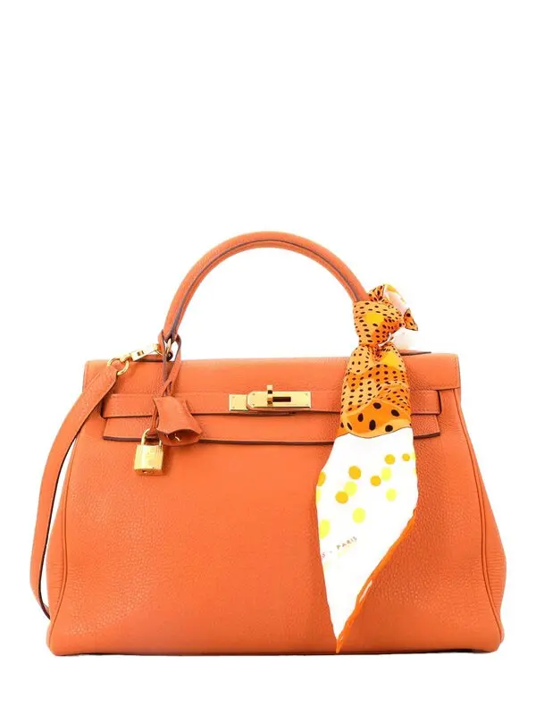 Hermès Kelly Handbag Orange Togo With Gold Hardware 32 - Potiron