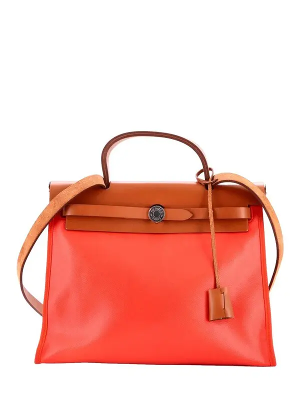 Hermès Herbag Zip Berline Vache Canvas And Leather 31 - Rouge Pivoine