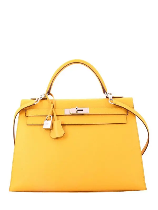 Hermès Kelly Handbag Yellow Epsom With Palladium Hardware 32 - Soleil