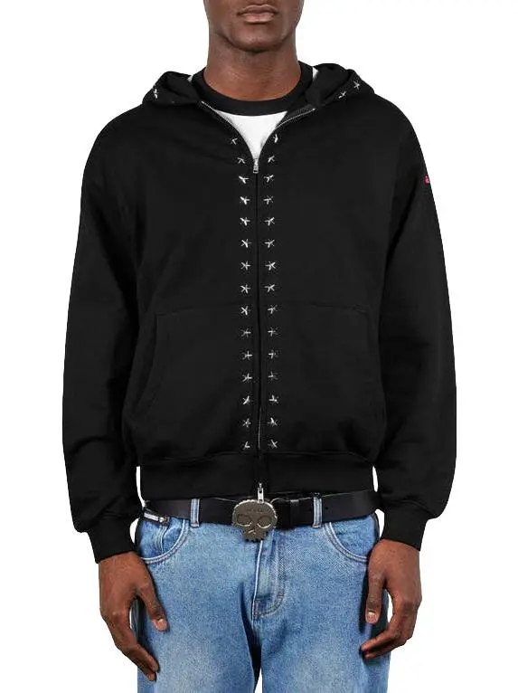 PLEASURES Dane Studded Relaxed Fit Cotton Hoodie - Black
