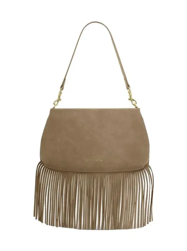 KATIE LOXTON Cali Fringe Small Shoulder Bag - Taupe Suedette