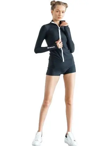 Tutublue Full Zip-front Rash Guard Swim Top Upf 50 - Deep Black