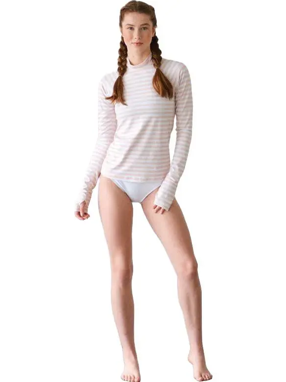 Tutublue Pullover Raglan Rash Guard Swim Top Upf 50 - Light Pink Striped