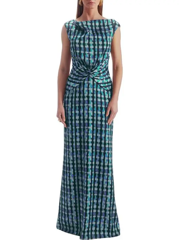 Amsale Printed Twist Knot Gown - Purple-multi