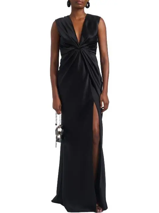 Amsale Fluid Satin Twisted Drape Dress - Black