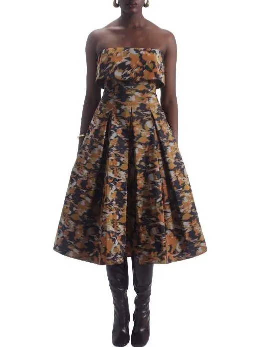 Amsale Printed Taffeta Laced Back Dress - Orange-multi