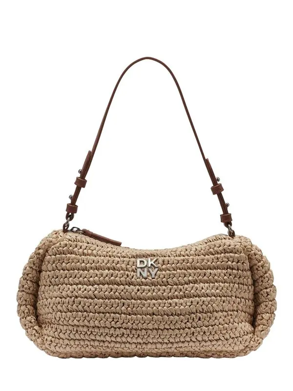 Dkny Top-zip Raffia Shoulder Bag - Black/natural