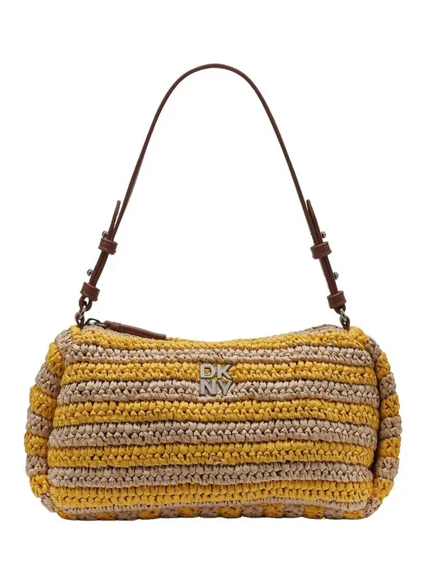 Dkny Top-zip Raffia Shoulder Bag - Taxi Cab Yellow/natu