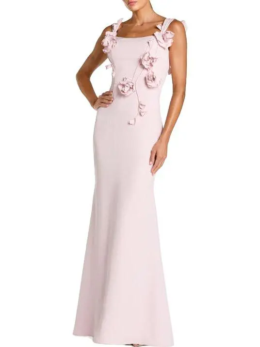 Mac Duggal Crepe Column Gown With Rosette Detailing - Blush