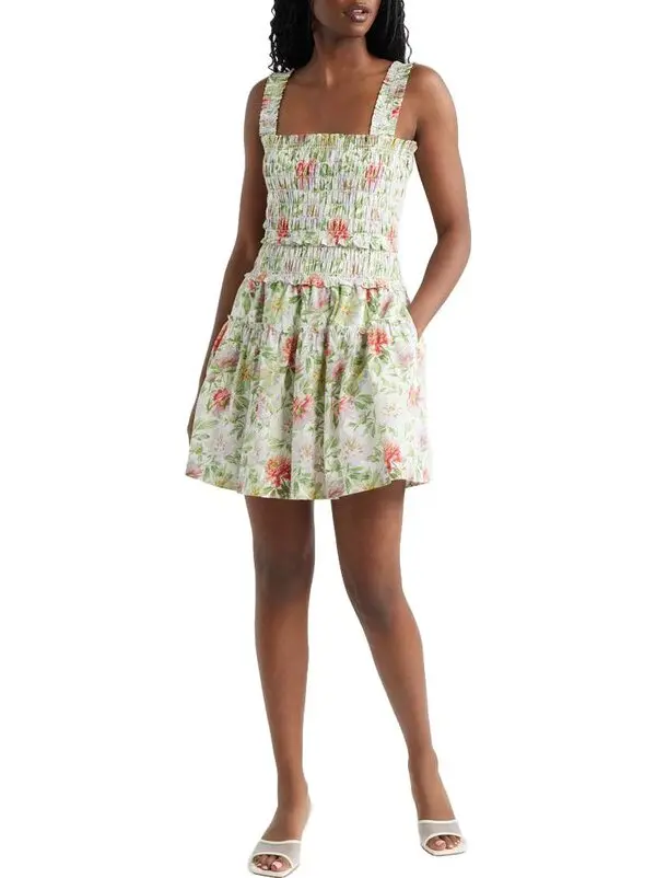 Hill House Home Azalea Smocked Bodice Cotton Mini Sundress - Peony Chintz