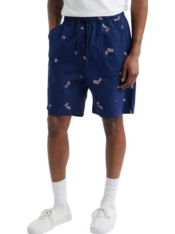 SERVICE WORKS Paisley Organic Cotton Poplin Chef Shorts - Royal