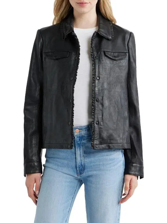 Mauritius Limma Ruffle Leather Jacket - Black