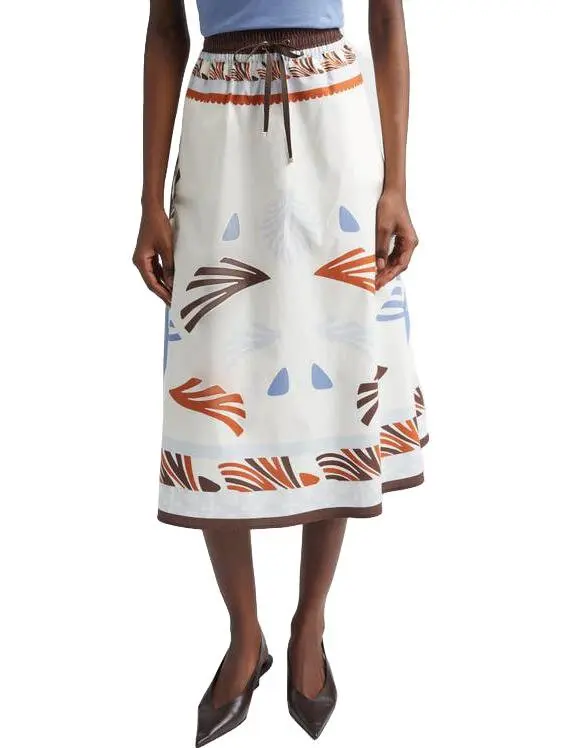 Herno Printed Cotton Midi Skirt - White Multi