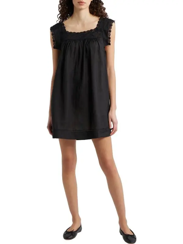 DÔEN Almadia Lace Trim Ramie Mini Dress - Black