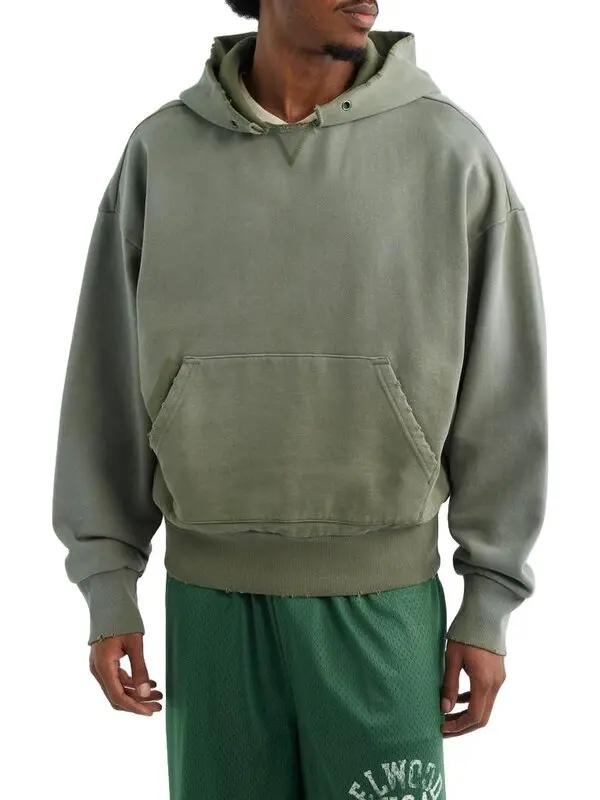 ELWOOD Ranger Oversize Distressed Cotton Hoodie - Aged Green