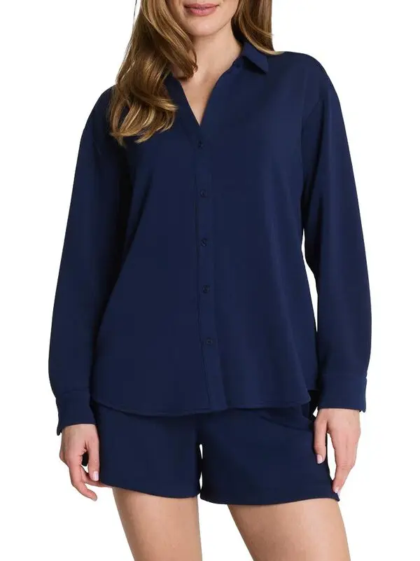 Spanx Oversized Button-up Shirt - Timeless Navy