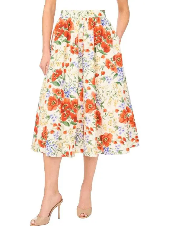 Ted Baker London Floral Print Gathered Midi Skirt - Fire Orange