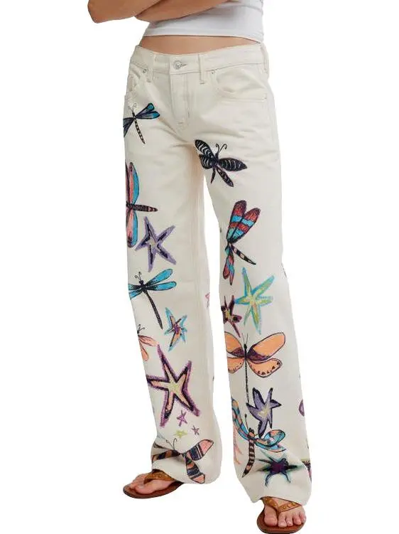 Free People Tennessee Trompe L'oeil Printed Jeans - Dragonfly