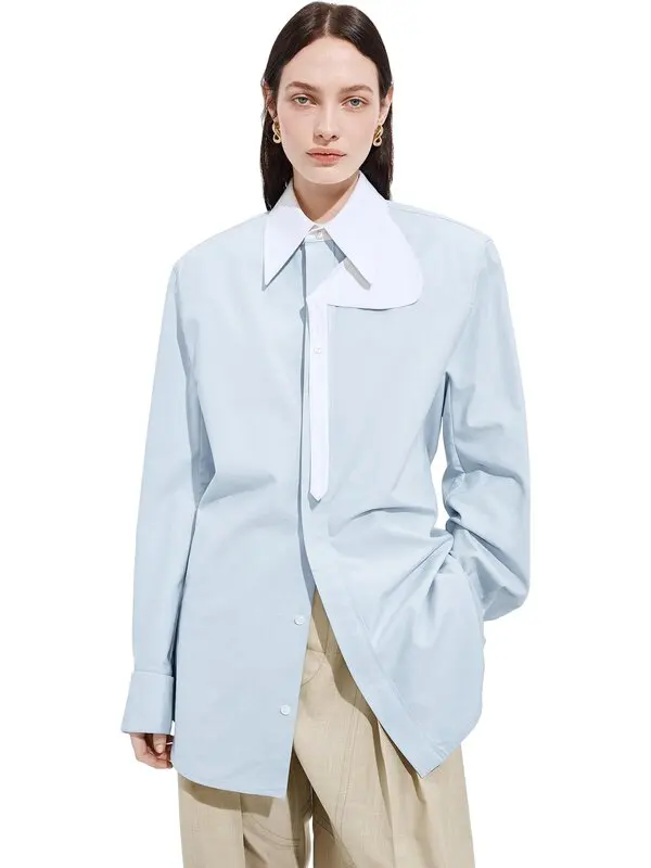 Bottega Veneta Cotton Oxford Belted Shirt - Pale Blue/white