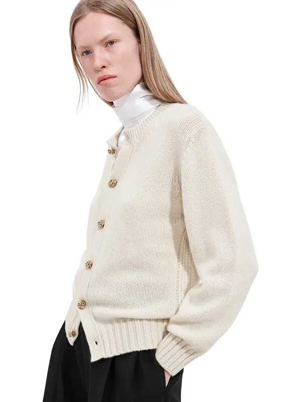 Bottega Veneta Cashmere Diagonal Cardigan - Parchment
