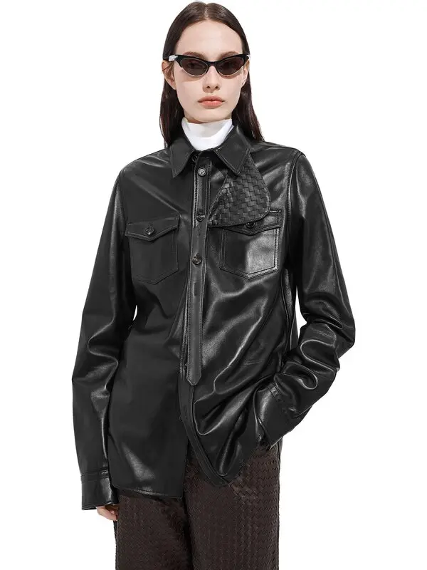 Bottega Veneta Semi-shiny Lambskin Leather Shirt - Double Black