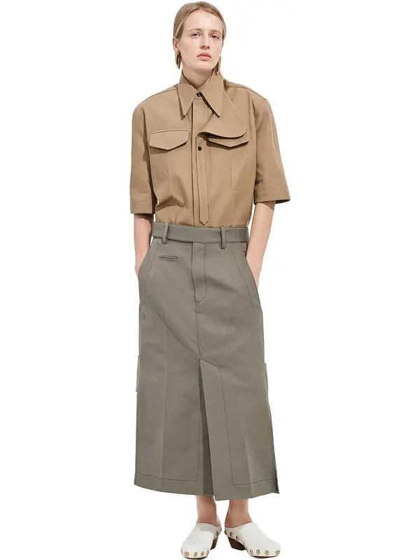 Bottega Veneta Cotton And Silk Gabardine Midi Skirt - Desert Taupe