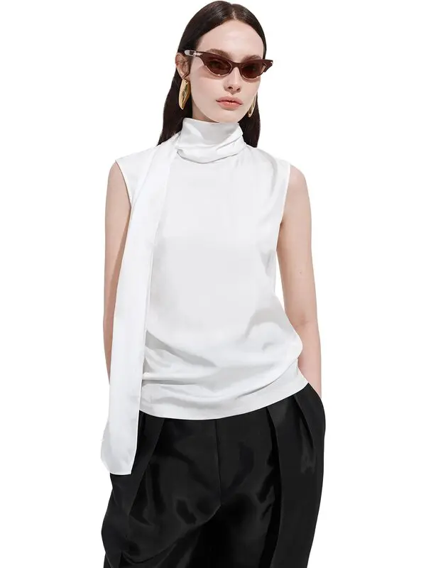 Bottega Veneta Silk Stretch Satin Top - White