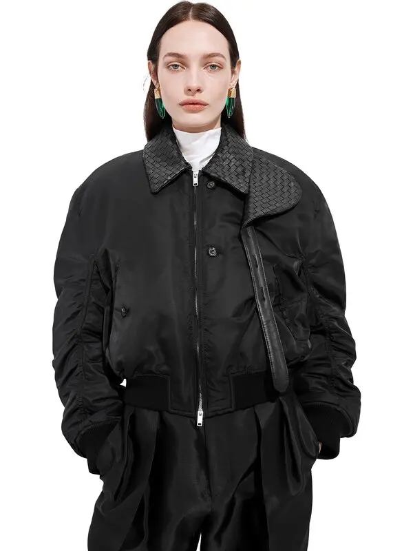 Bottega Veneta Padded Nylon Bomber Jacket - Double Black