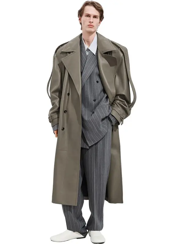 Bottega Veneta Light Wool Pinstripe Pants - Medium Gray/white