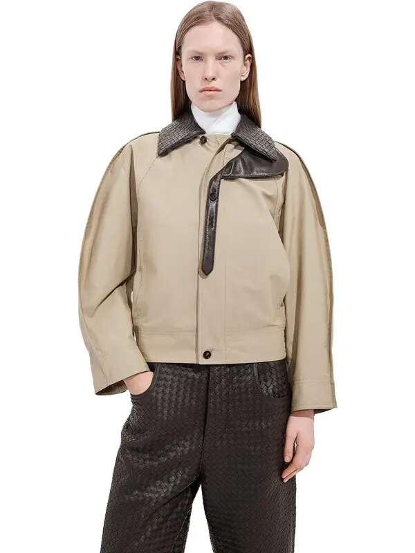 Bottega Veneta Cotton Blouson With Leather Collar - Sahara