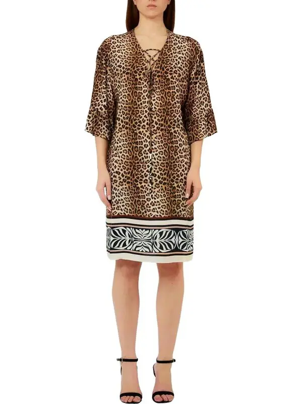 Liu Jo Animal-print Lace-up Mini Dress - Neutrals