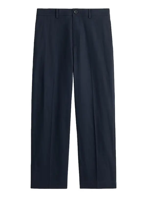 Cos Cotton-linen Straight-leg Pants - Navy