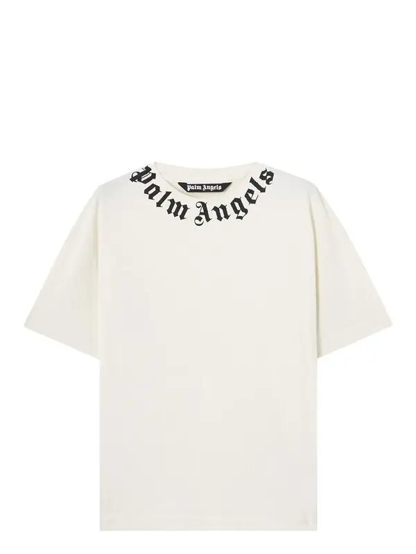 Palm Angels Neck Logo Regular Tee - White