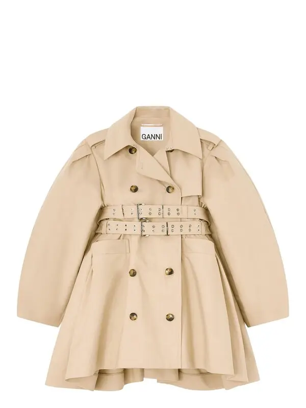 GANNI Printed Cotton Trench Coat - Warm Sand