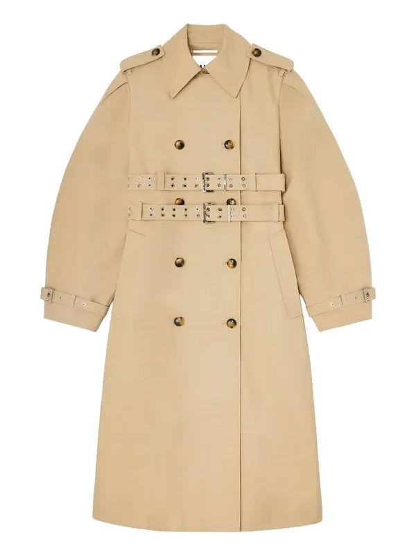 GANNI Printed Cotton Trench Coat - Warm Sand