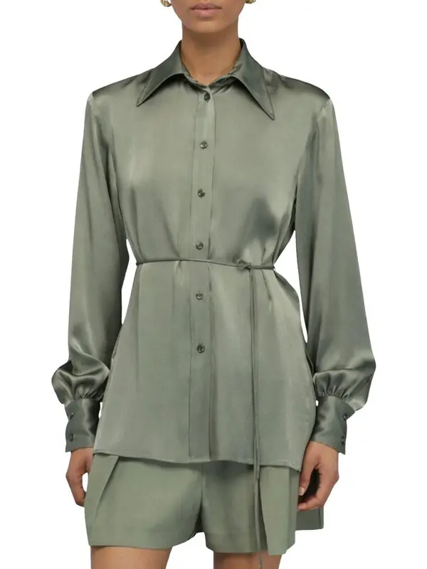 SEMICOUTURE Classic Collar Shirt With Belted Detail - Green