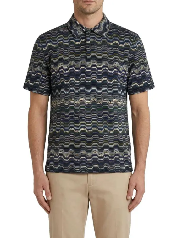 Missoni Striped Cotton Polo Shirt - Blue