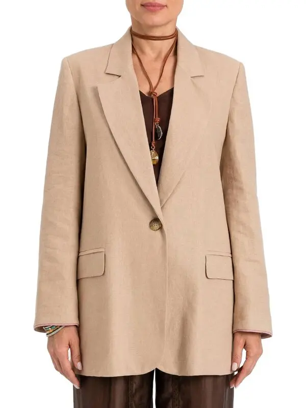 TWINSET Single-breasted Linen Blend Blazer - Beige