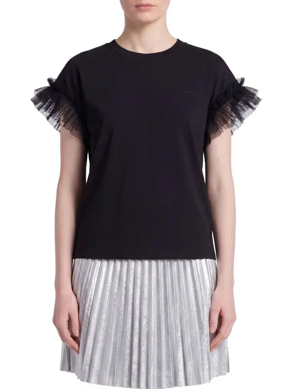 TWINSET Cotton T-shirt With Ruffle Sleeves - Black