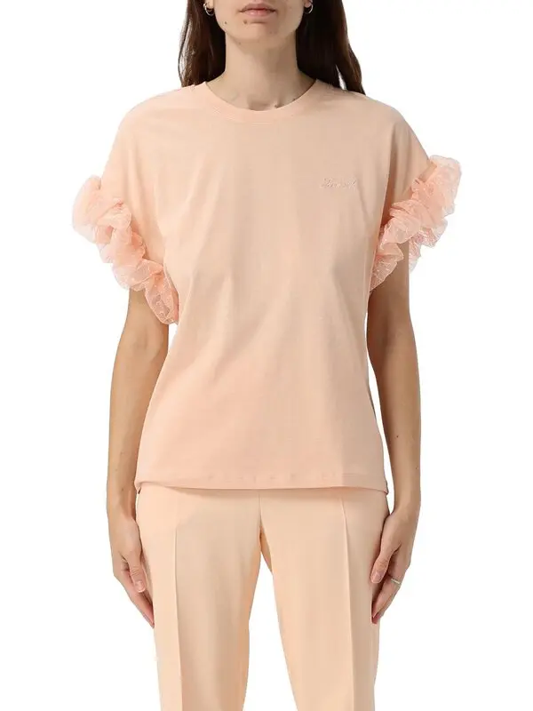 TWINSET Cotton T-shirt With Ruffle Sleeves - Pink