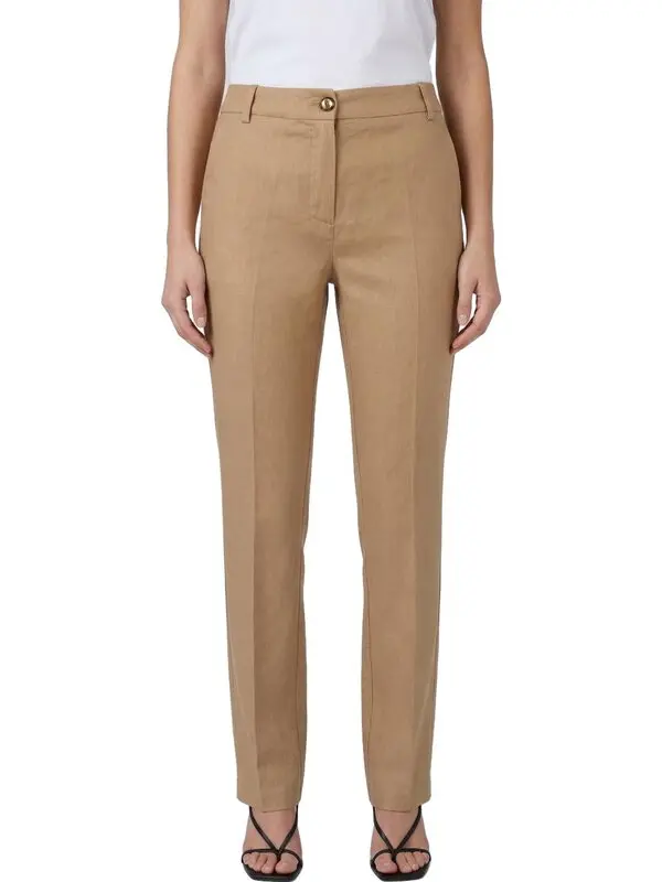 Pinko Cropped Fit Linen Blend Trousers - Beige