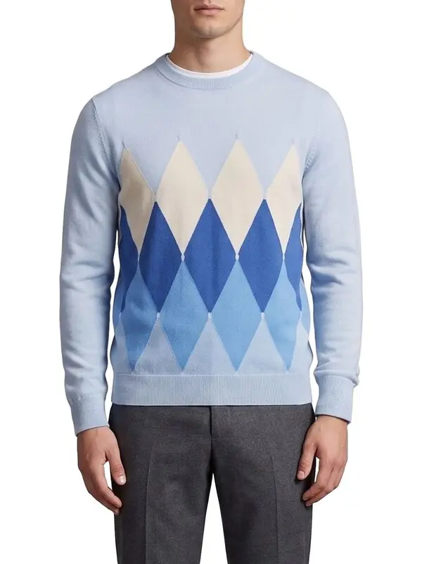 BALLANTYNE Diamond Pattern Cotton And Cashmere Knit Jumper - Blue