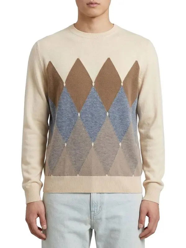 BALLANTYNE Diamond Pattern Cotton And Cashmere Knit Jumper - Butter