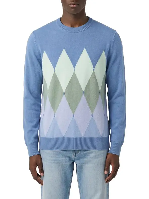 BALLANTYNE Diamond Pattern Cotton And Cashmere Knit Jumper - Gnawed Blue