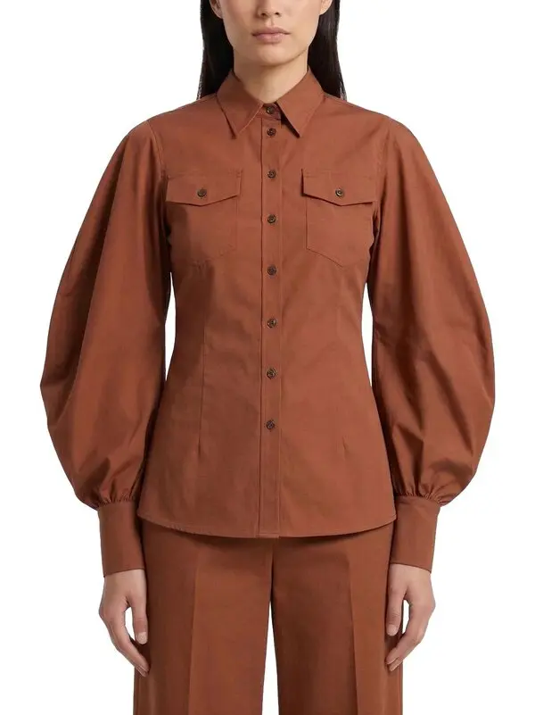 Brunello Cucinelli Cotton Blend Balloon Sleeve Shirt - Red