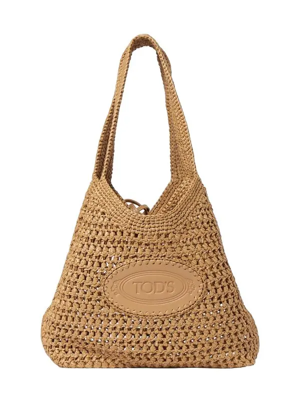 TOD'S Crochet Raffia Shopping Bag - Beige