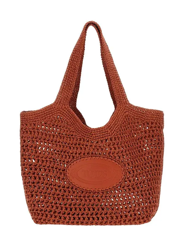TOD'S Woven Raffia Shoulder Bag - Red