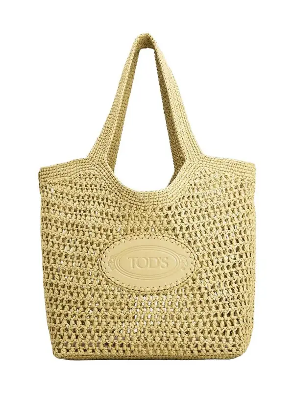 TOD'S Crochet Raffia Shopping Bag - Yellow